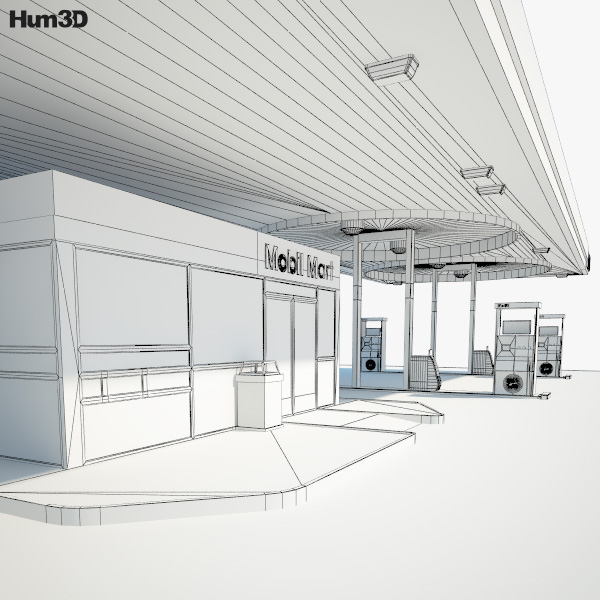 Mobil gas station 001 3D model - Download Commercial Building on ...