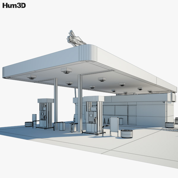 Sunoco gas station 001 3D model - Download Commercial Building on ...