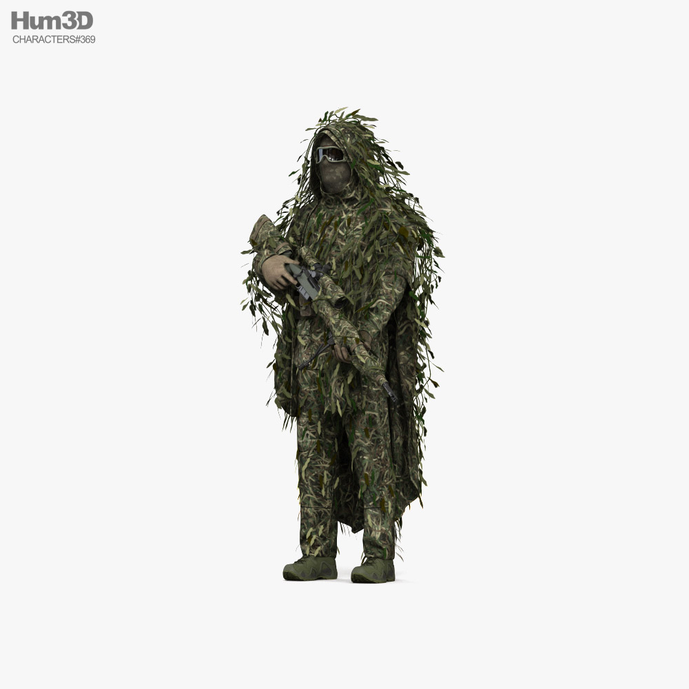 Tactical Camouflage Sniper Ghillie Suit 3D model - Download Character ...