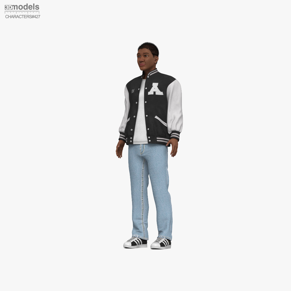 African-American Teenage Boy in Varsity Jacket 3D model - Download ...