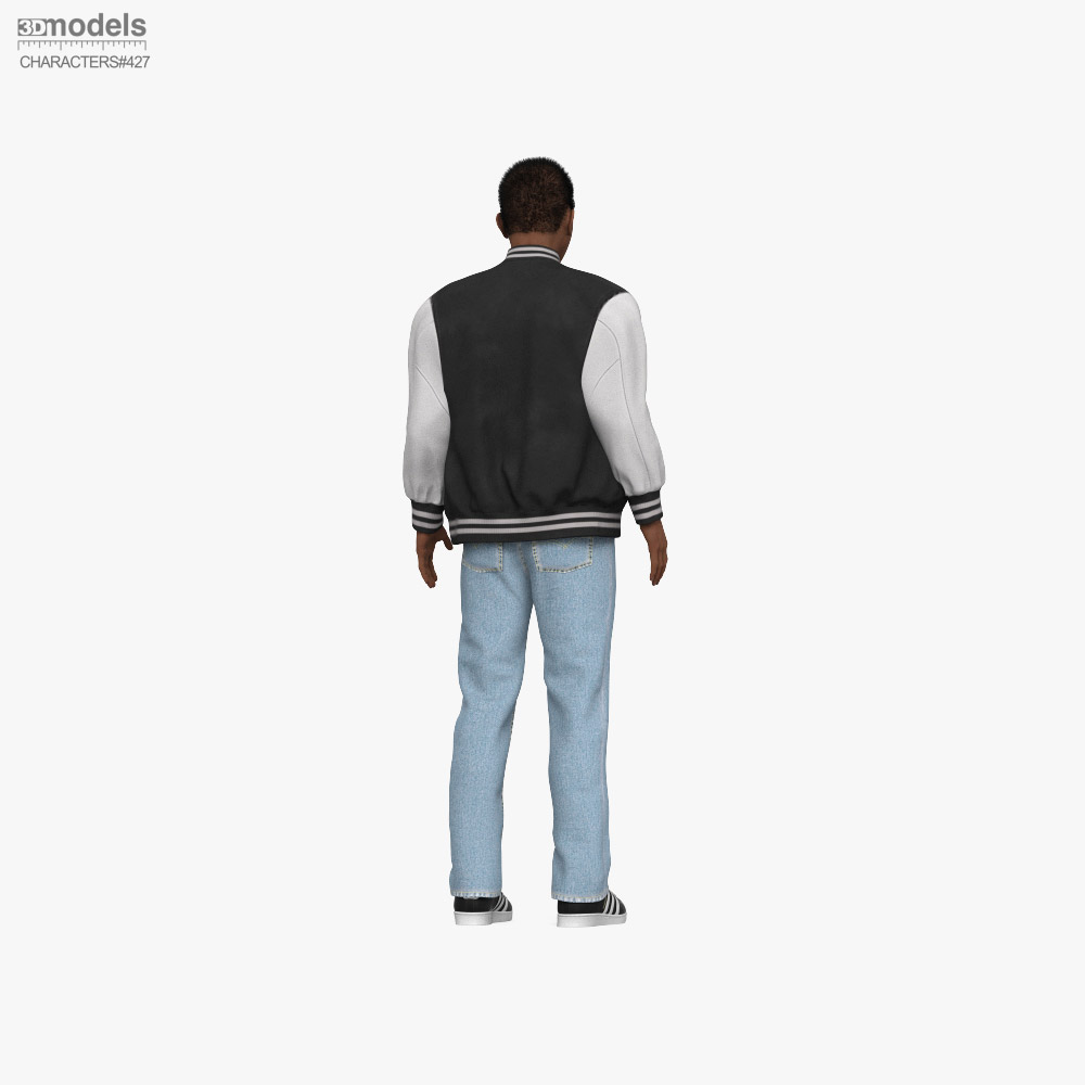 African-American Teenage Boy in Varsity Jacket 3D model - Download ...