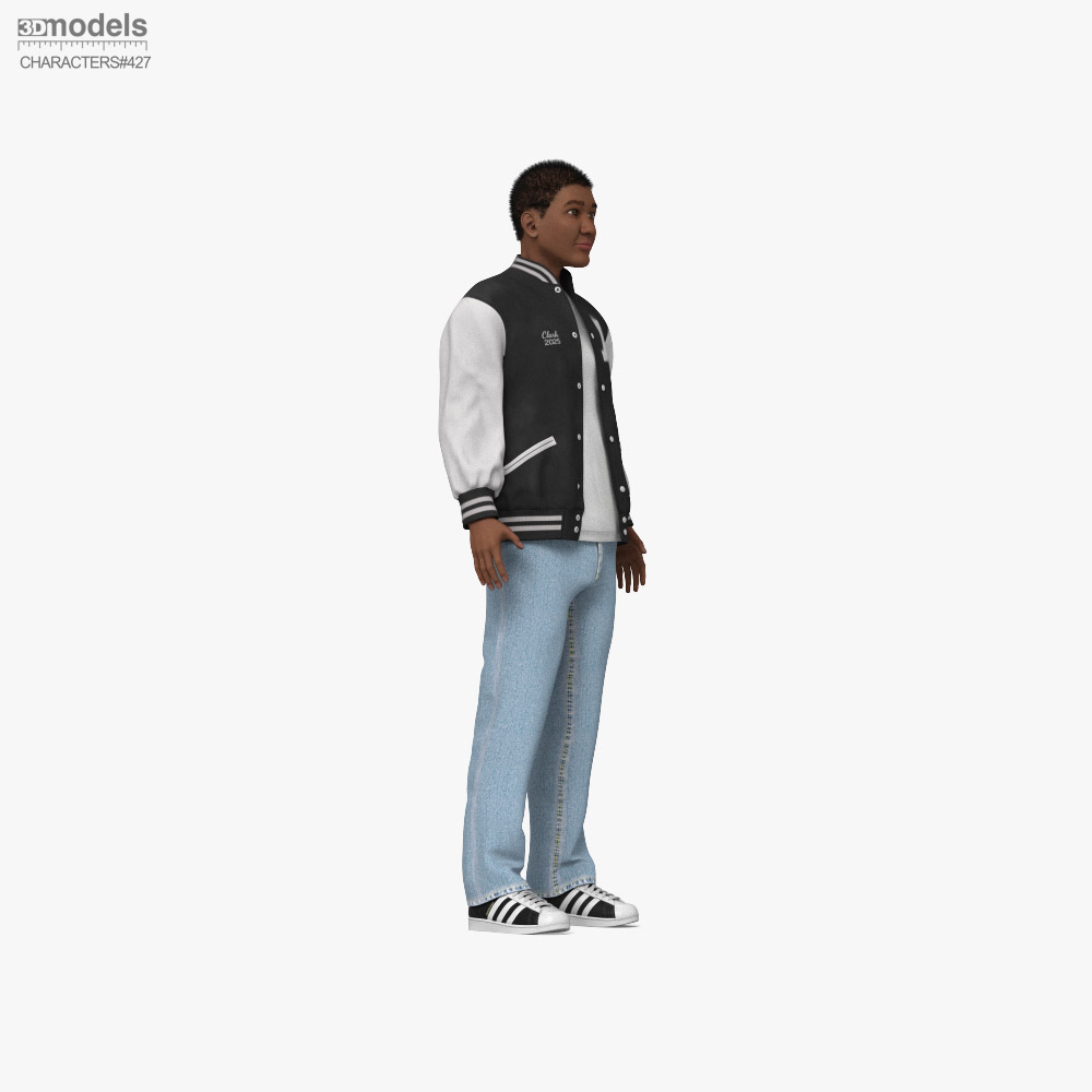 African-American Teenage Boy in Varsity Jacket 3D model - Download ...