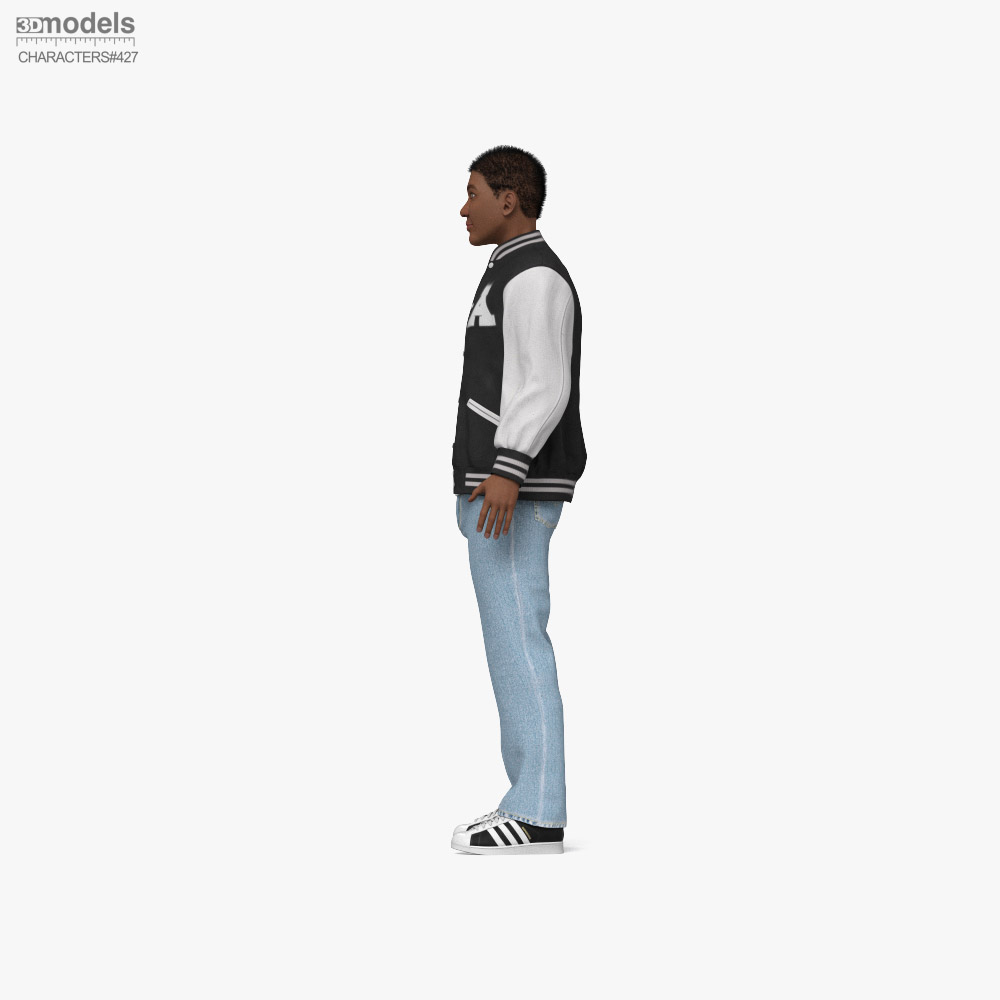 African-American Teenage Boy in Varsity Jacket 3D model - Download ...