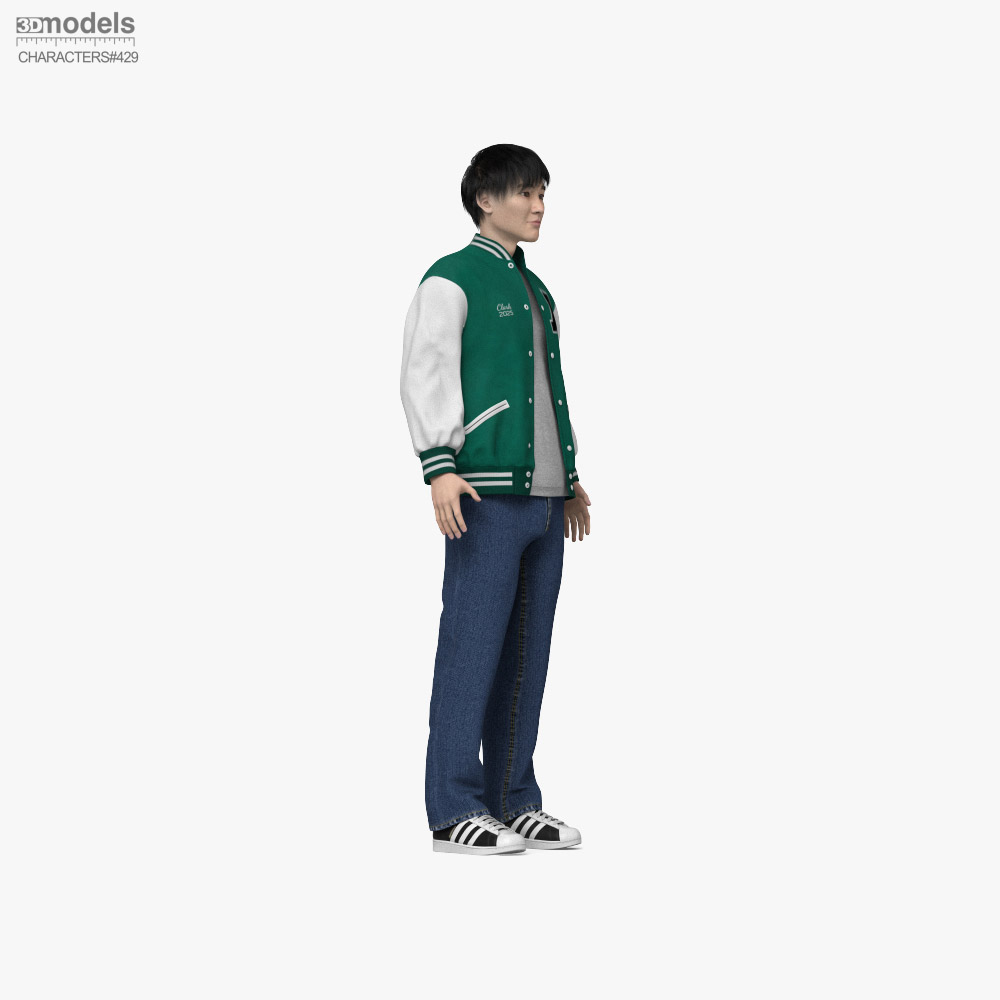 Asian Teenage Boy in Varsity Jacket 3D model - Download Character on ...