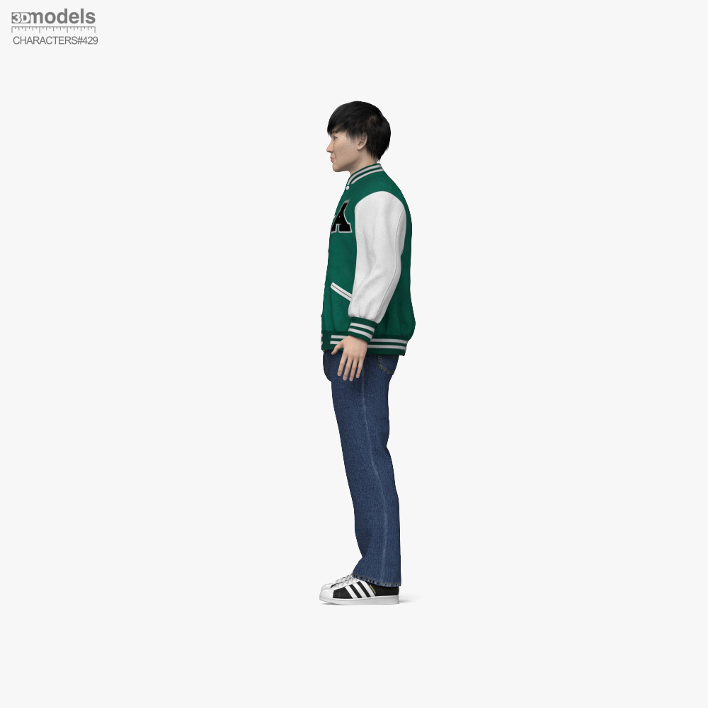 Asian Teenage Boy in Varsity Jacket 3D model - Download Character on ...