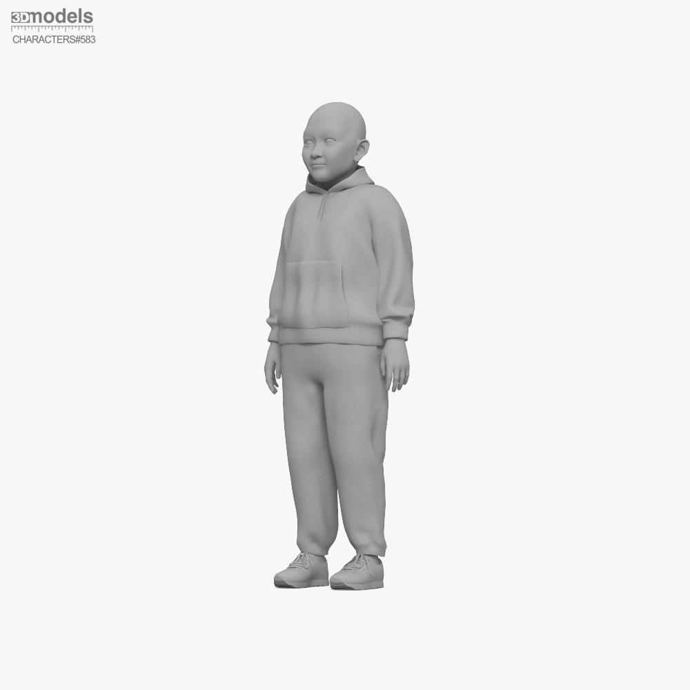 Asian Child Girl in Tracksuit 3D model - Download Character on 3DModels.org