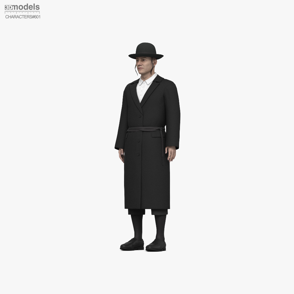 Man in Orthodox Jewish Clothes 3D model - Download Character on ...