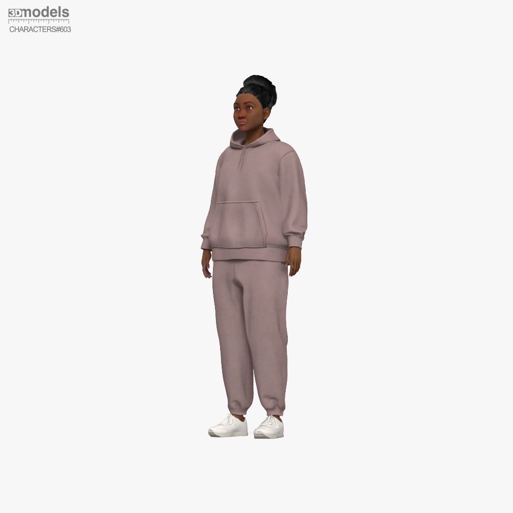 African-American Girl in Tracksuit 3D model - Download Character on ...