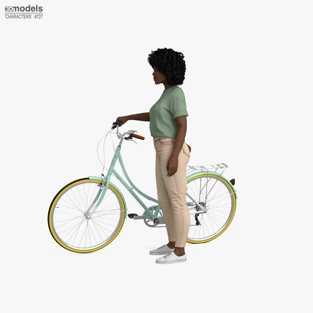 Generic African American Woman Standing with Bicycle 3D model ...