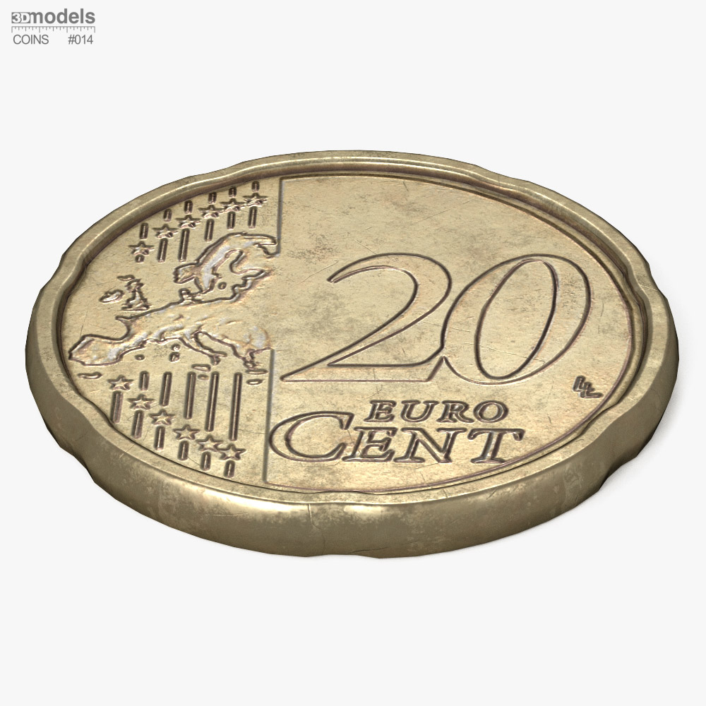 Twenty Euro Cent Coin France 3D model - Download Coins, Banknotes on ...