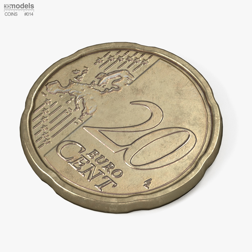 Twenty Euro Cent Coin France 3D model - Download Coins, Banknotes on ...