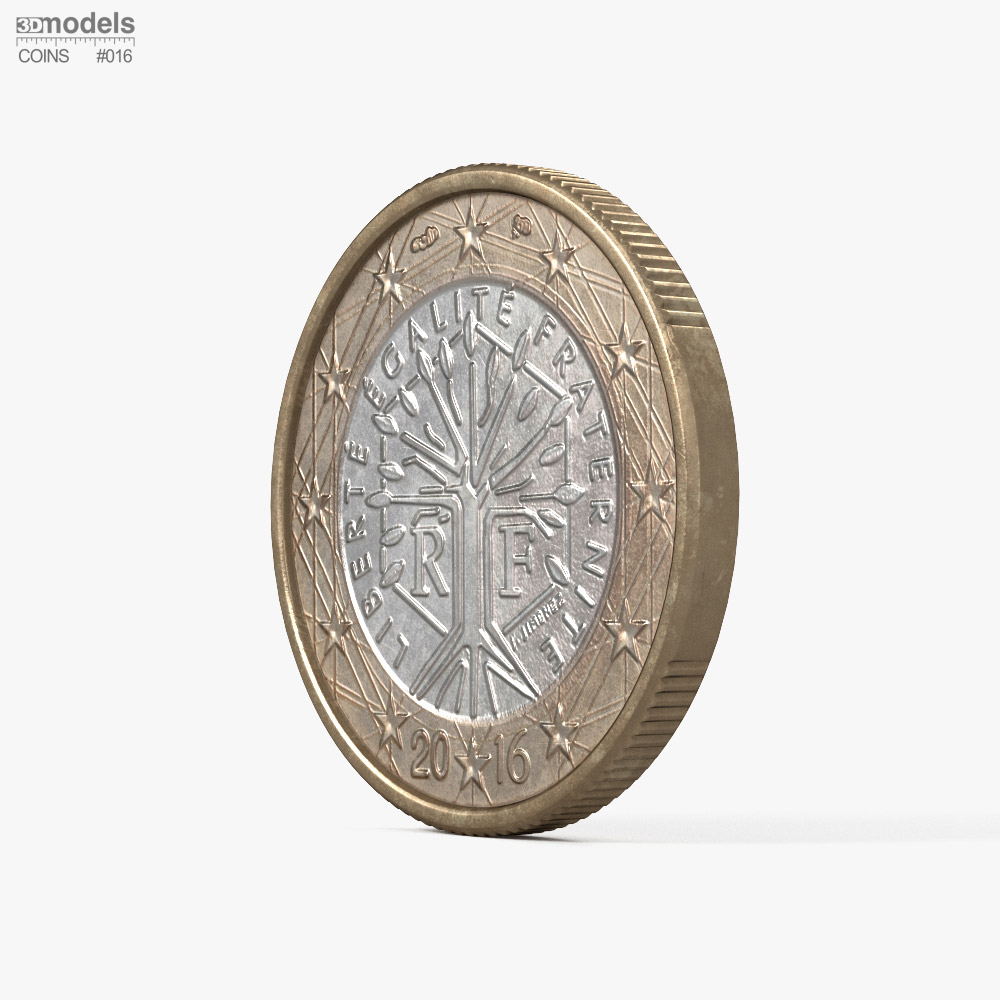 One Euro Coin France 3D model - Download Coins, Banknotes on 3DModels.org