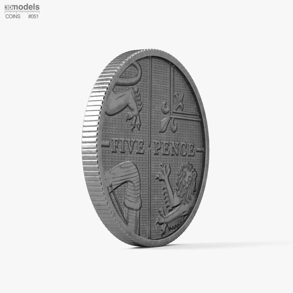 Five Pence Coin 3D model - Download Coins, Banknotes on 3DModels.org