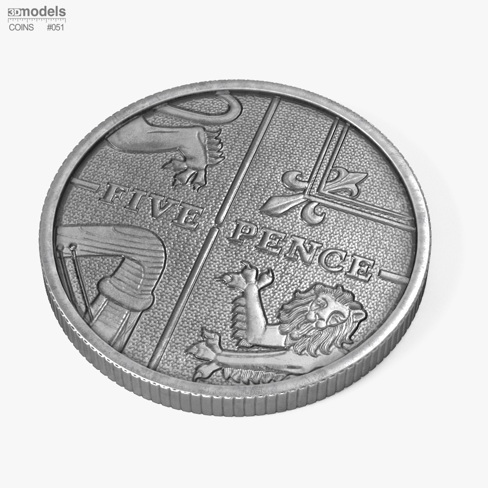 Five Pence Coin 3D model - Download Coins, Banknotes on 3DModels.org