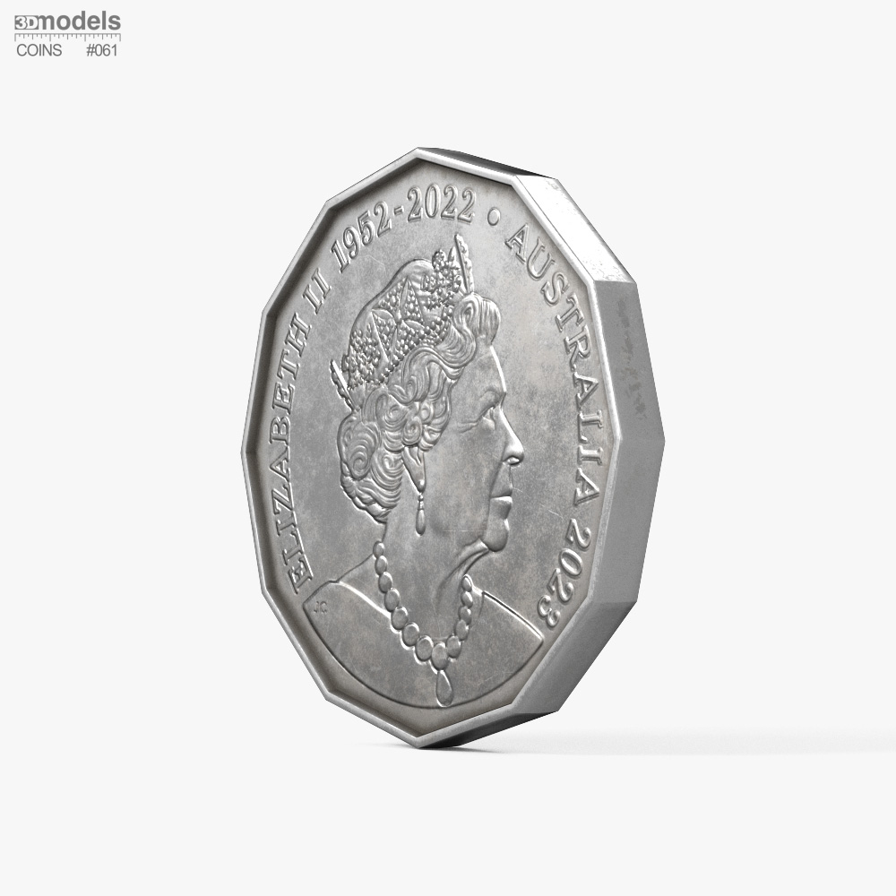 Australian Fifty Cent Coin 3D model - Download Coins, Banknotes on ...
