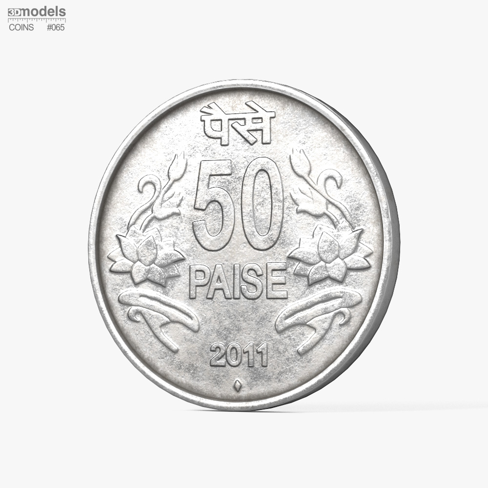 Indian Fifty Paise Coin 3D model - Download Coins, Banknotes on ...