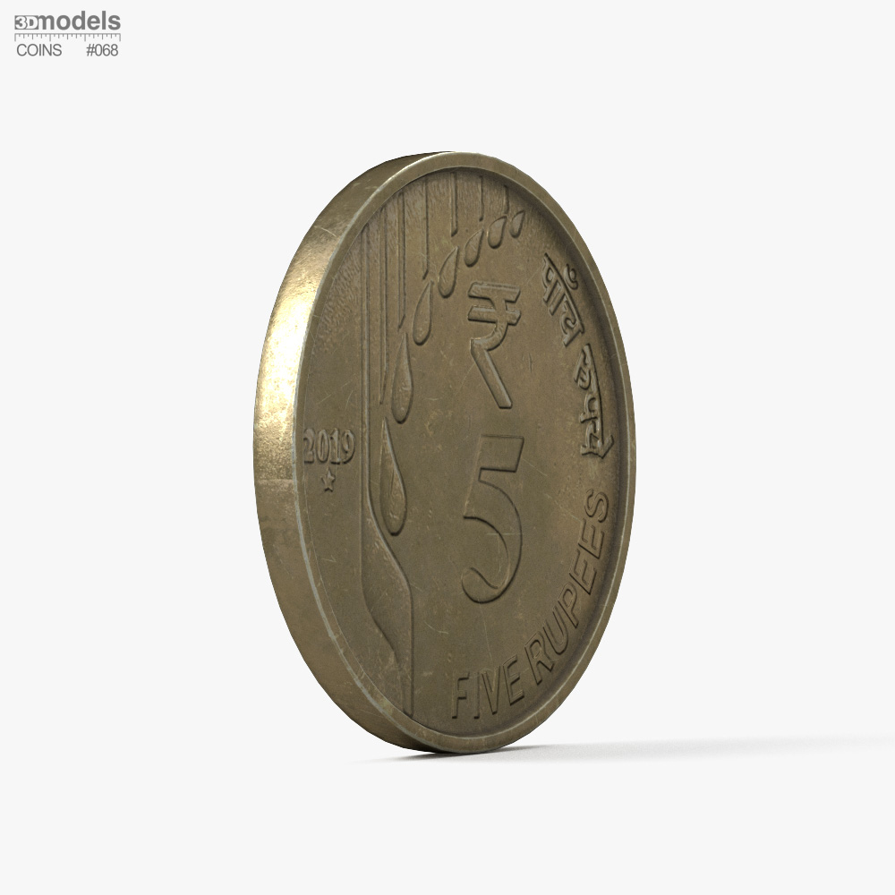 Indian Five Rupee Coin 3D model - Download Coins, Banknotes on 3DModels.org