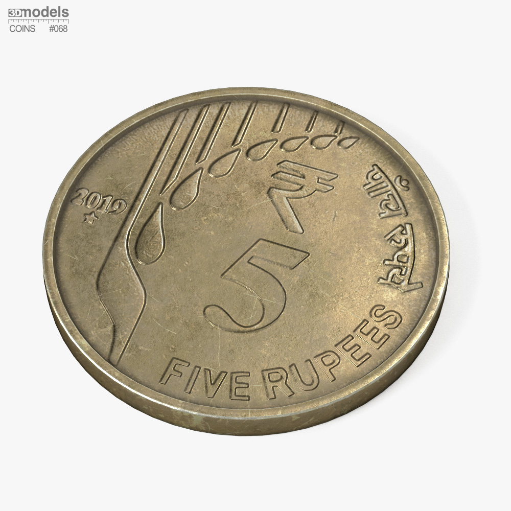 Indian Five Rupee Coin 3D model - Download Coins, Banknotes on 3DModels.org