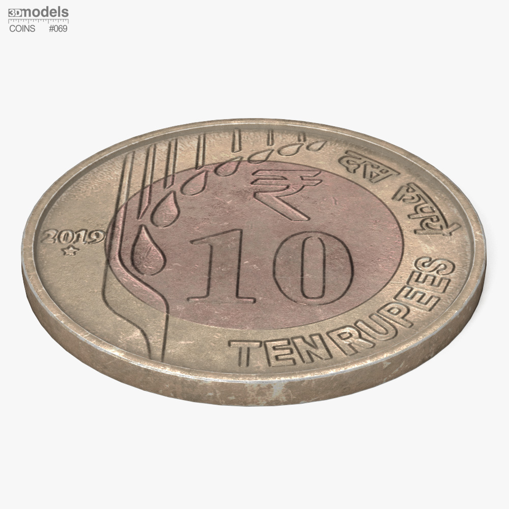 Indian Ten Rupee Coin 3D model - Download Coins, Banknotes on 3DModels.org