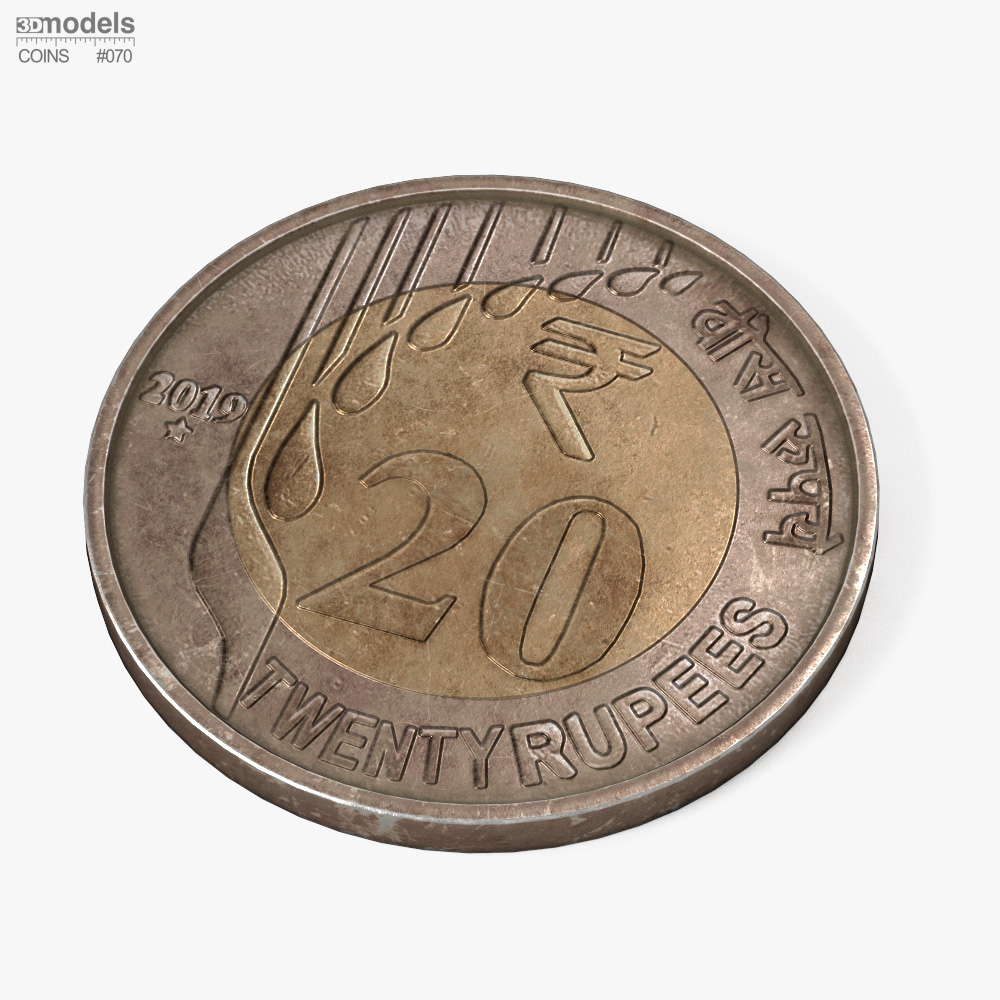Indian Twenty Rupee Coin 3D model - Download Coins, Banknotes on ...