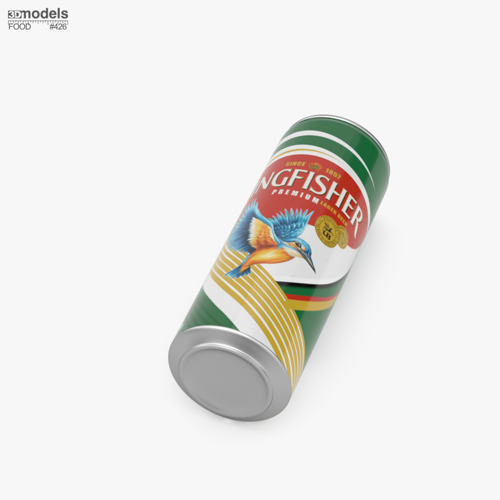 Kingfisher Premium Beer Can 355ml 3D model - Download Bottles, Cans on ...