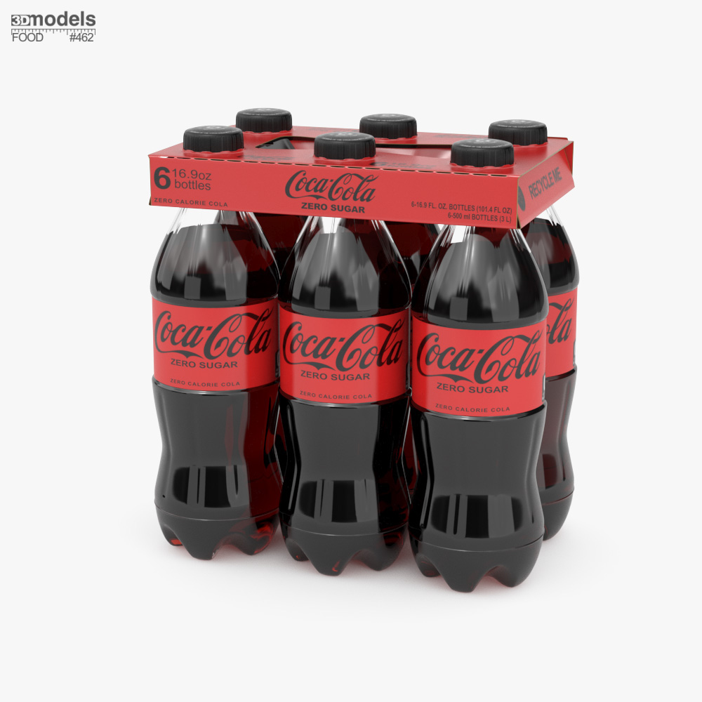 Coca Cola Zero Bottle 6Pack 500ml 3D model - Download Bottles, Cans on ...