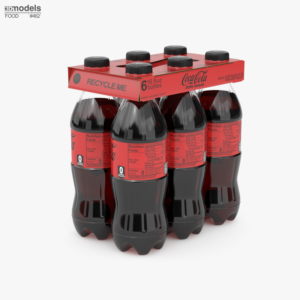 Coca Cola Zero Bottle 6Pack 500ml 3D model - Download Bottles, Cans on ...
