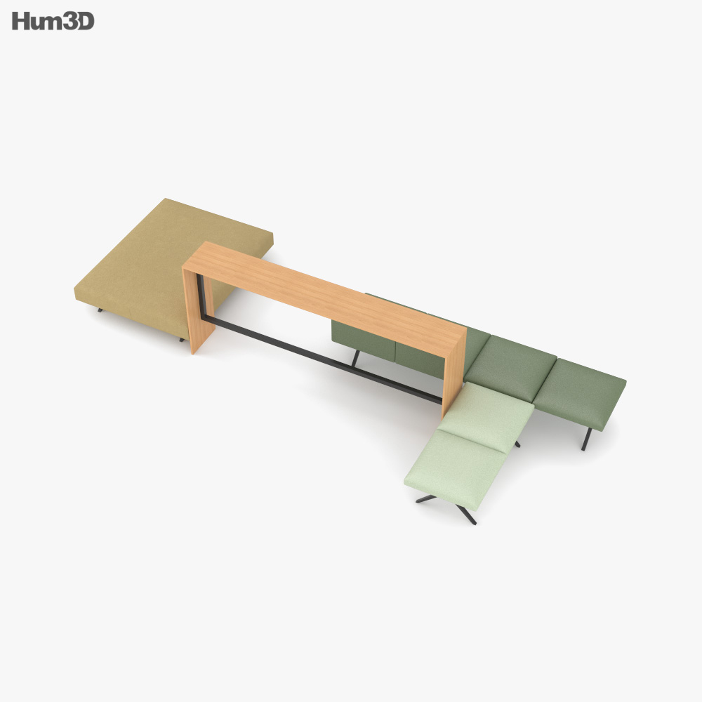 Modular Green Seating System with Integrated Table 3D model - Download ...