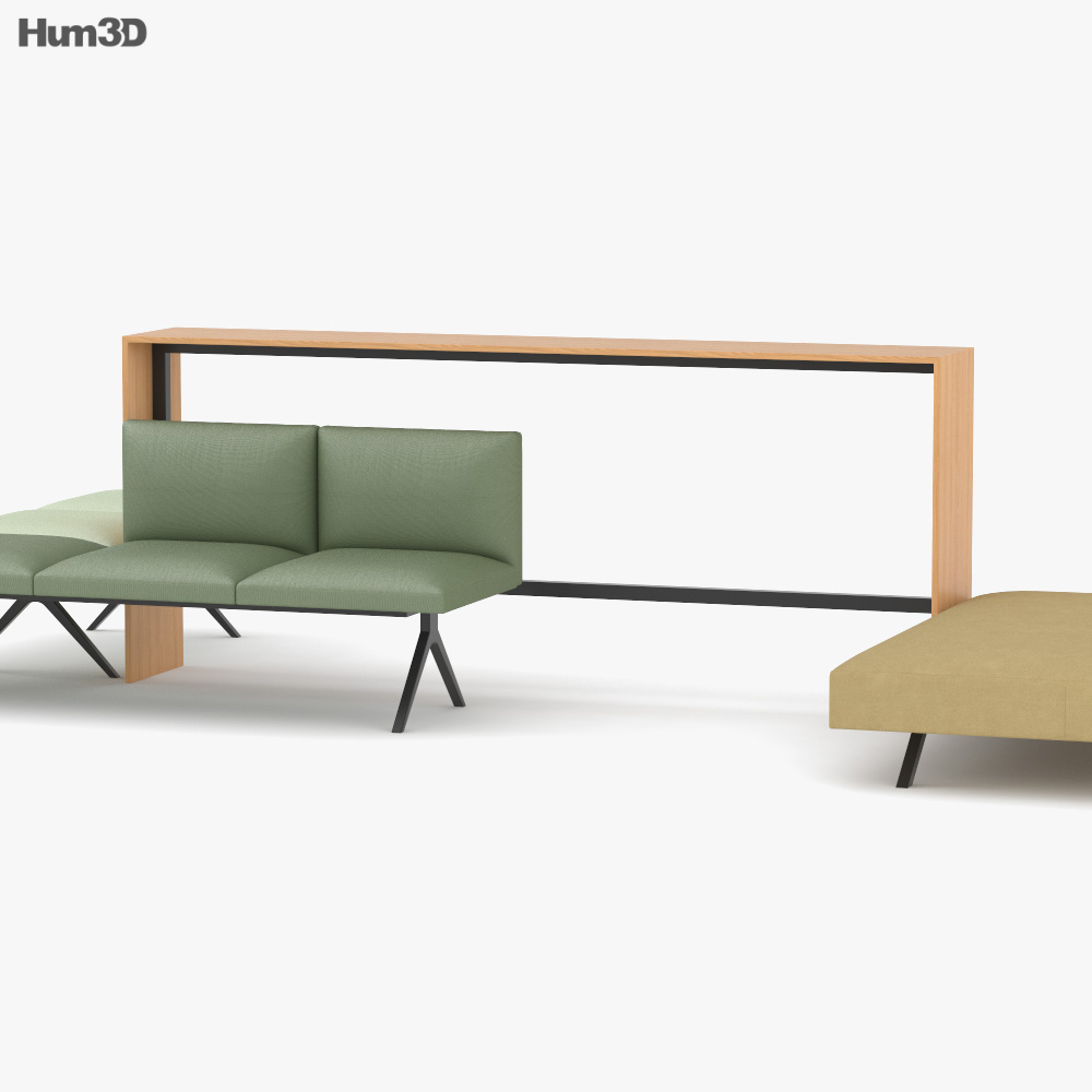 Modular Green Seating System with Integrated Table 3D model - Download ...