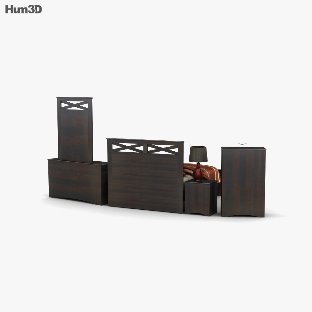 Ashley X-cess Panel bedroom set 3D model - Download Furniture Set on ...