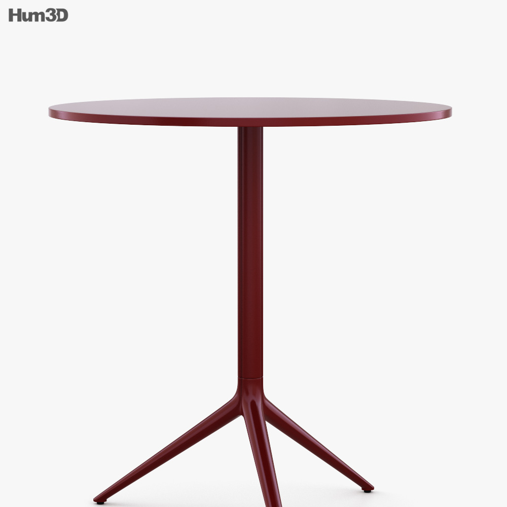 Modern Red Round Cafe Table with Three-Leg Metal Base 3D model ...