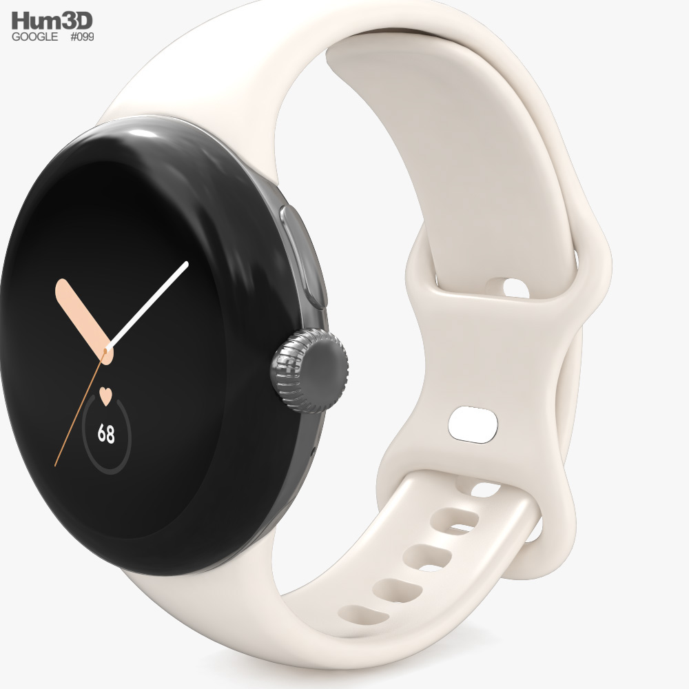 Google Pixel Watch Polished Silver Case Chalk Band 3D model - Download ...