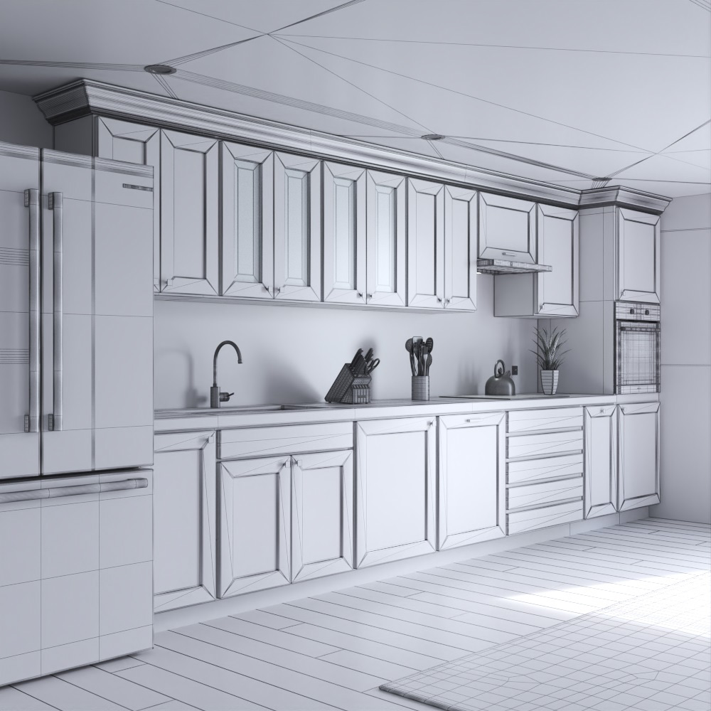 Tradition Gray Kitchen Design Big 3D model - Download Furniture Set on ...
