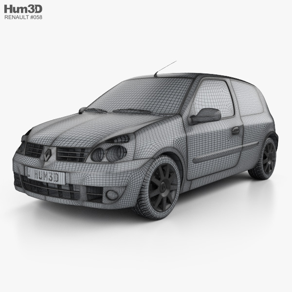 Renault Clio Mk2 3-door 2012 3D model - Download Hatchback on 3DModels.org