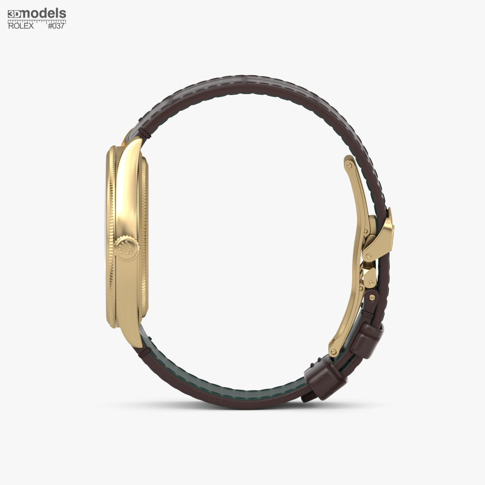 Rolex 1908 Yellow Gold Bezel Brown Leather Strap 3D model - Download ...