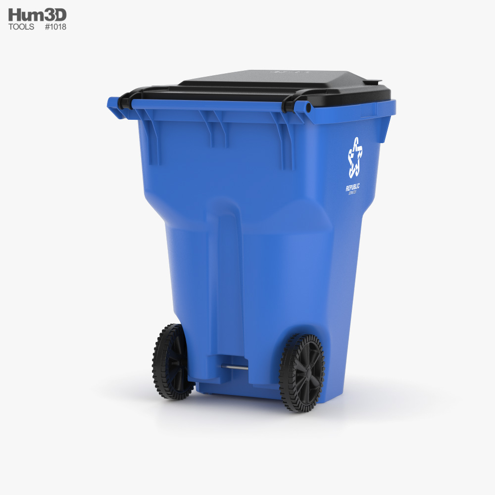 95 Gallon Wheeled Trash Can 3D model - Download Street elements on ...