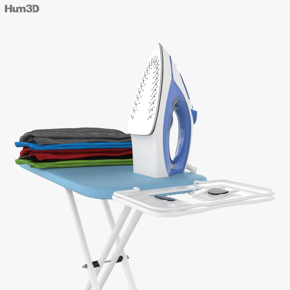 Ironing Board with Iron and Clothes 3D model - Download Home Appliances ...
