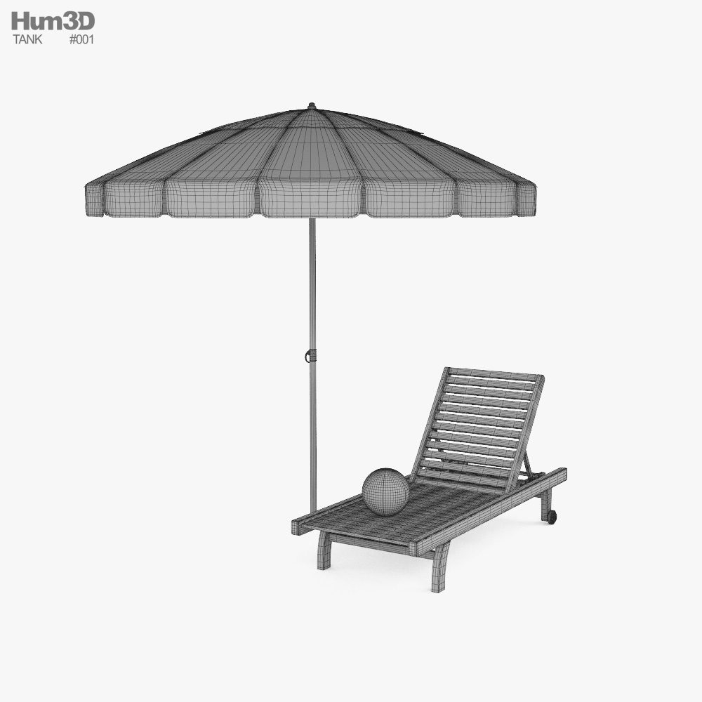 Beach Umbrella with Wooden Beach Chair 3D model - Download Chair on ...