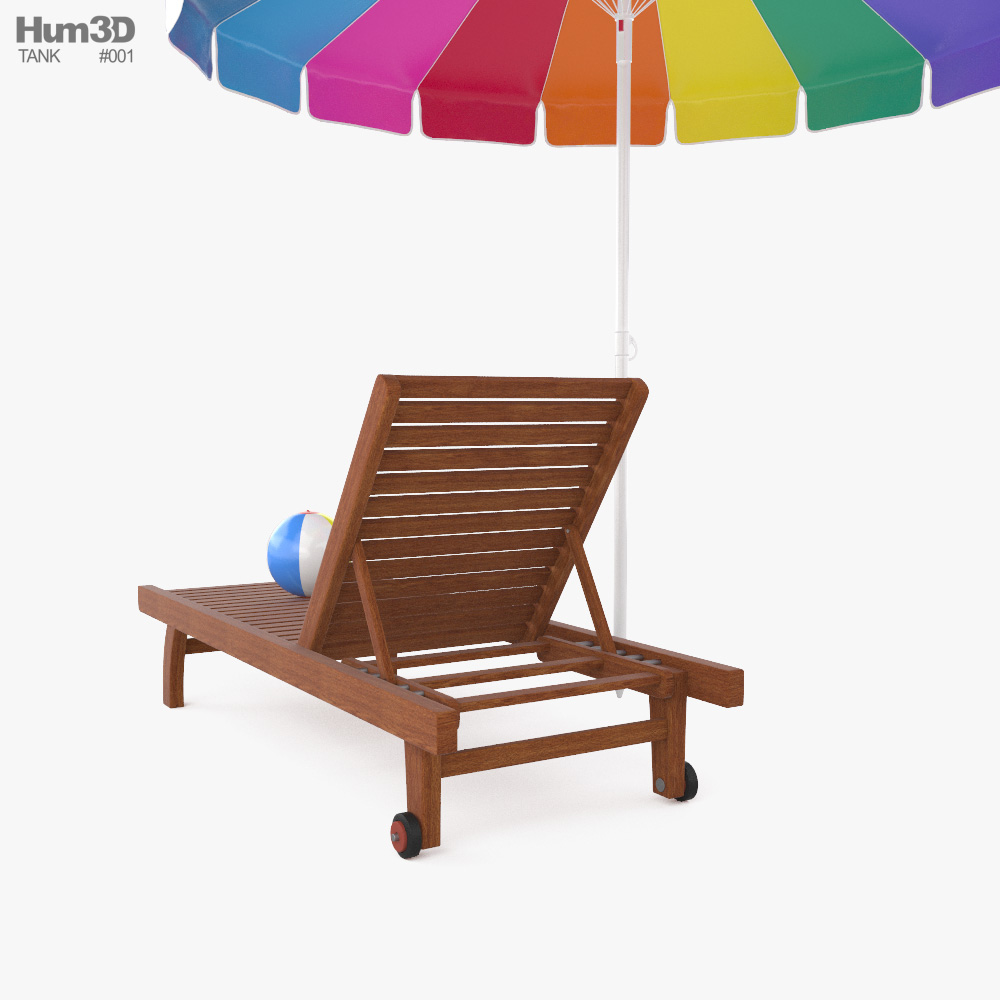 Beach Umbrella with Wooden Beach Chair 3D model - Download Chair on ...