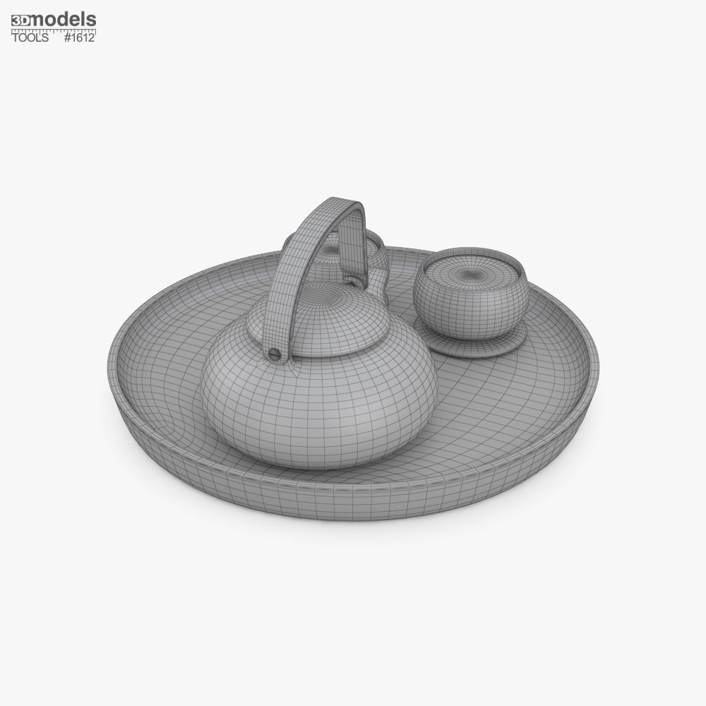 Herbal Tea with Two White Tea Cups and Teapot 3D model - Download ...