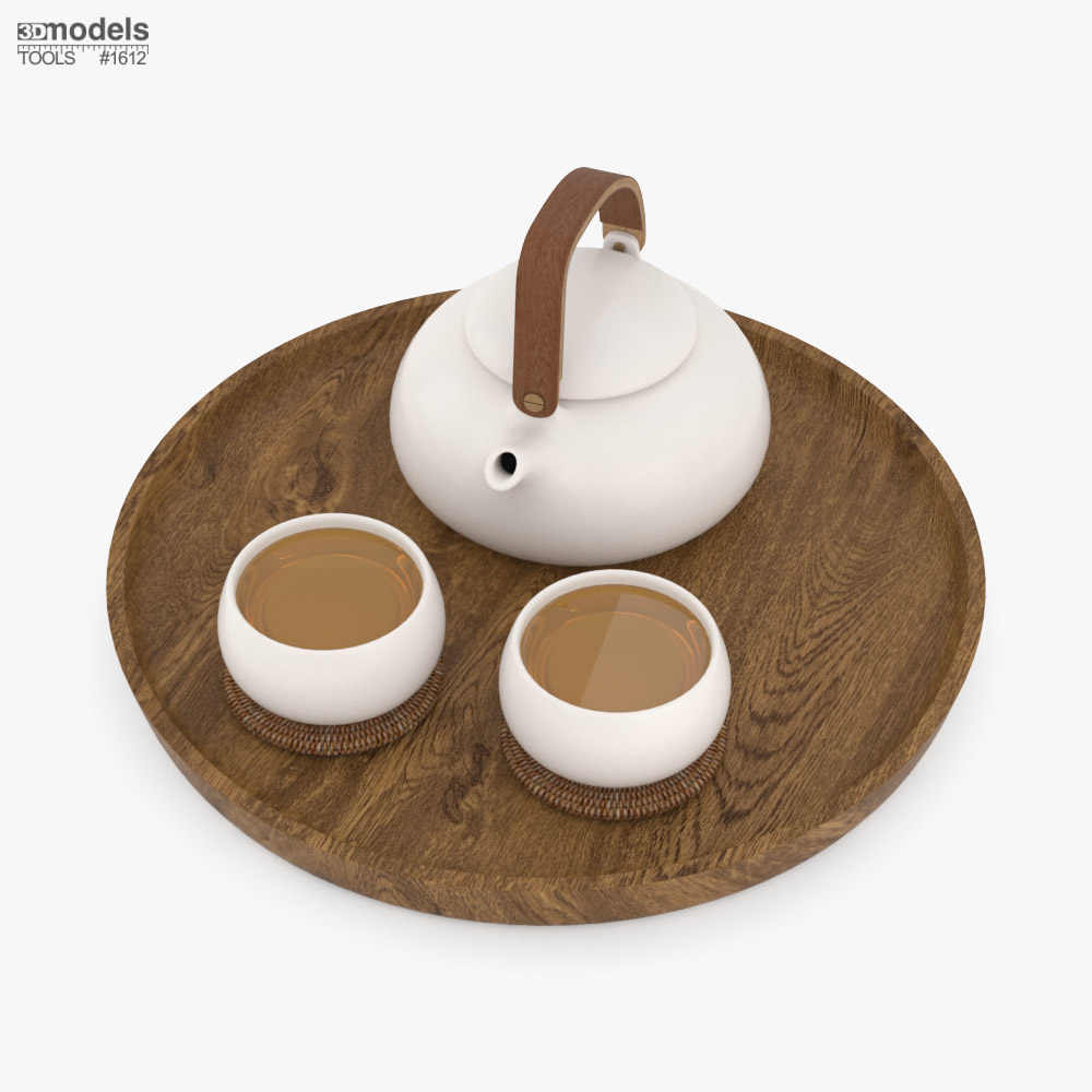 Herbal Tea with Two White Tea Cups and Teapot 3D model - Download ...