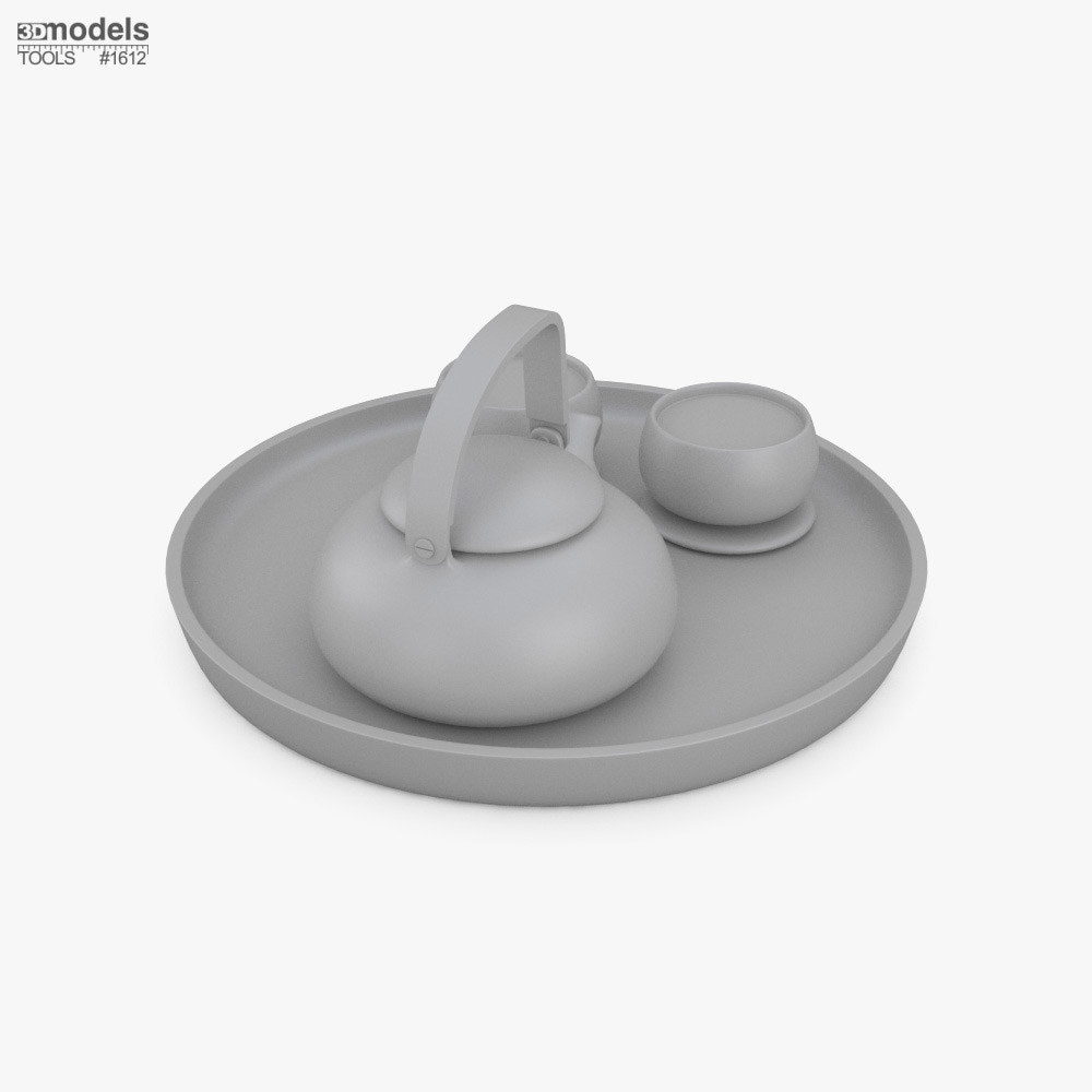 Herbal Tea with Two White Tea Cups and Teapot 3D model - Download ...