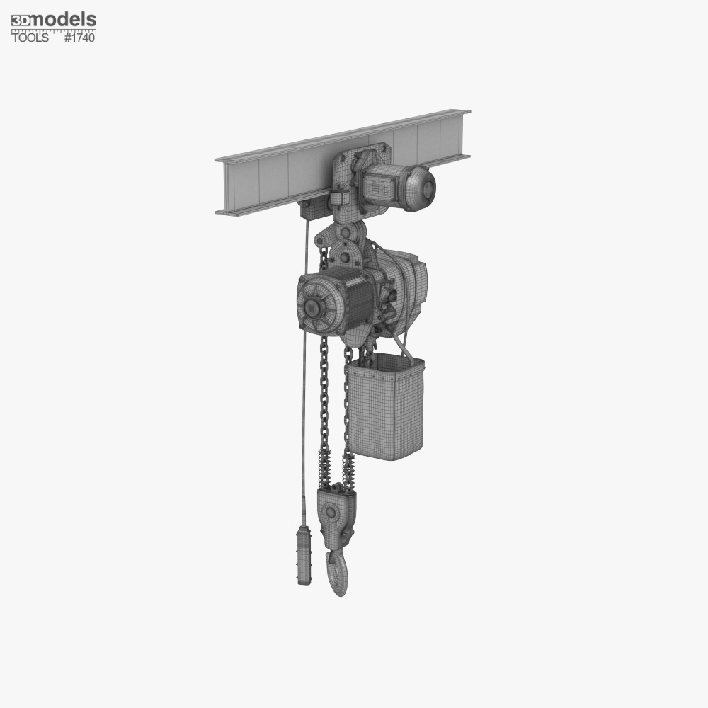 Mobile Electric Chain Hoist with Trolley 3D model - Download Tools on ...