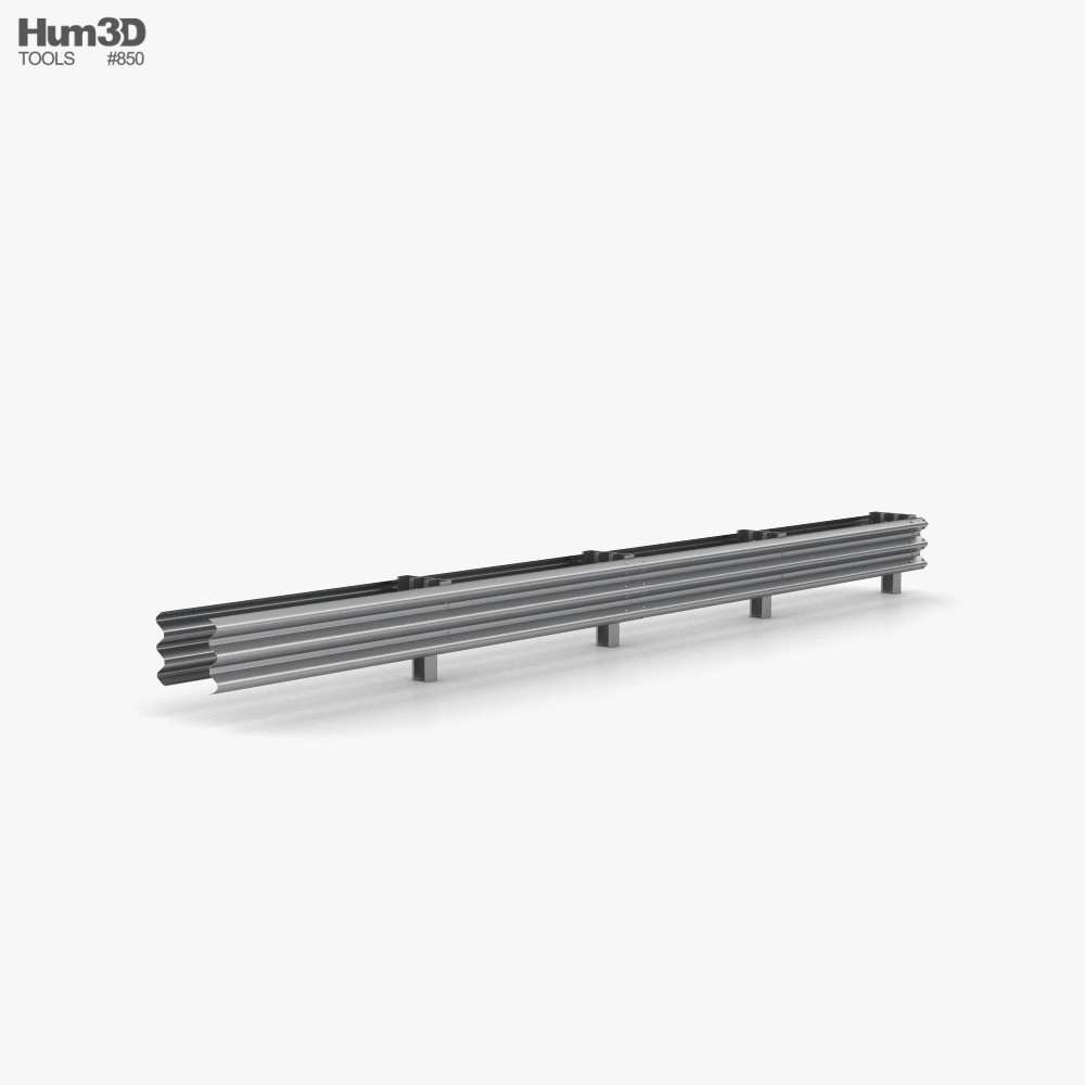 Thrie-Beam Guardrail Barrier Double Sides 3D model - Download Street ...
