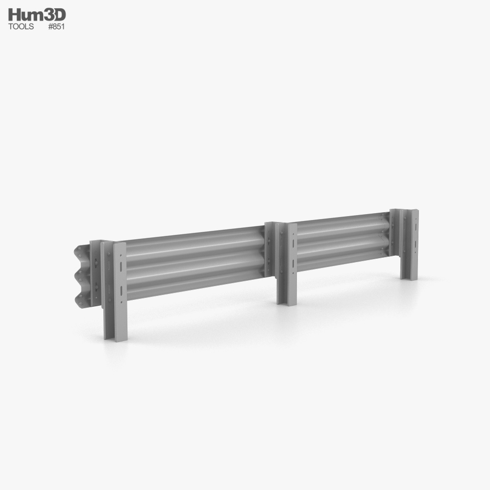 Thrie-Beam Guardrail Barrier Ending 3D model - Download Street elements ...