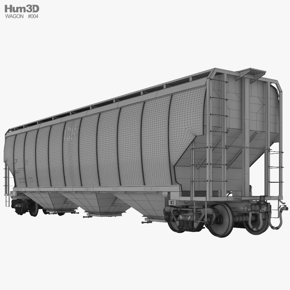 Railroad covered hopper wagon 3D model - Download Rail wagons on ...