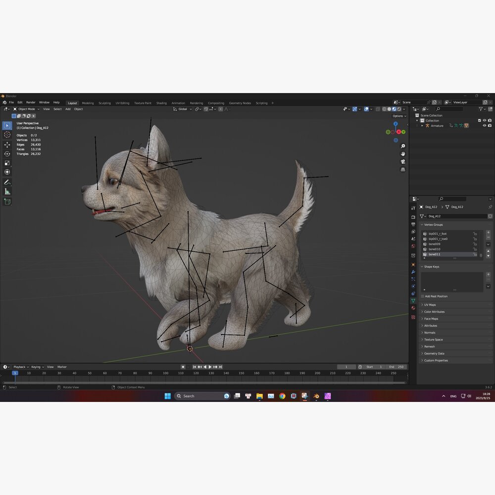 Model 3D Câine Gri Animat - Descarcă Mamifere pe 3DModels.org