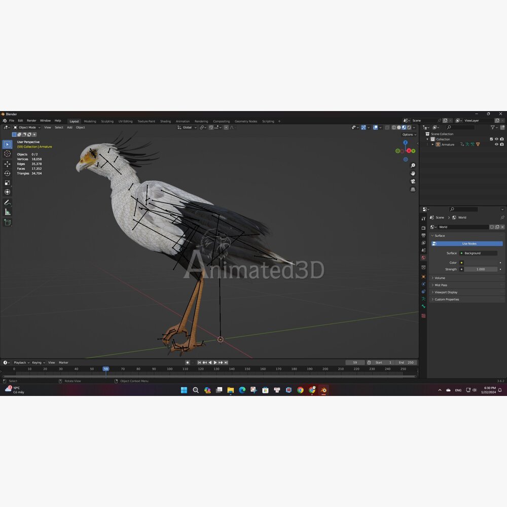 Secretary Bird A1 3D model - Download Birds on 3DModels.org