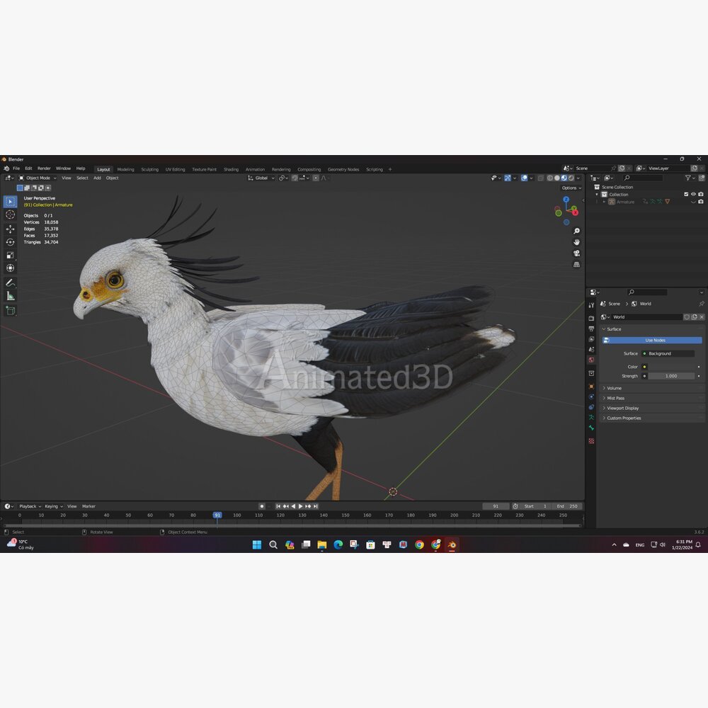 Secretary Bird A1 3D model - Download Birds on 3DModels.org