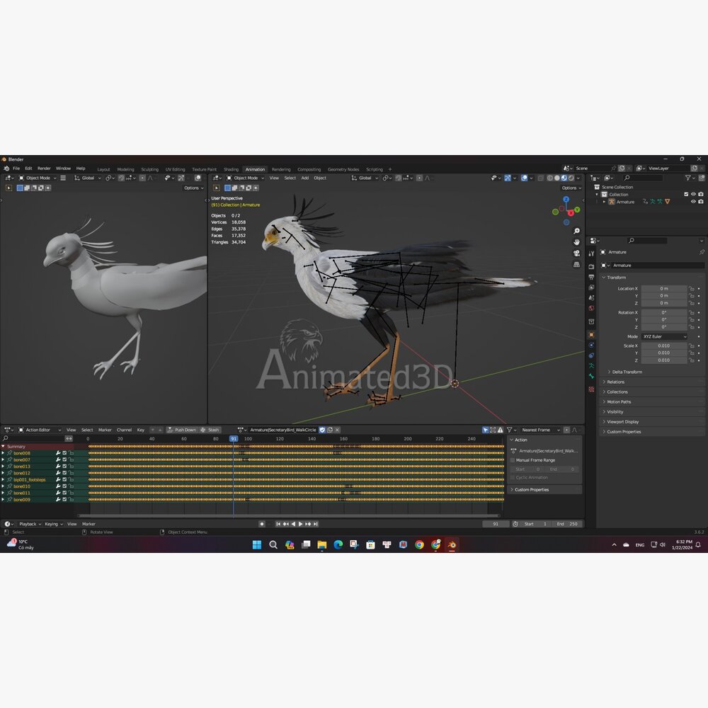 Secretary Bird A1 3D model - Download Birds on 3DModels.org